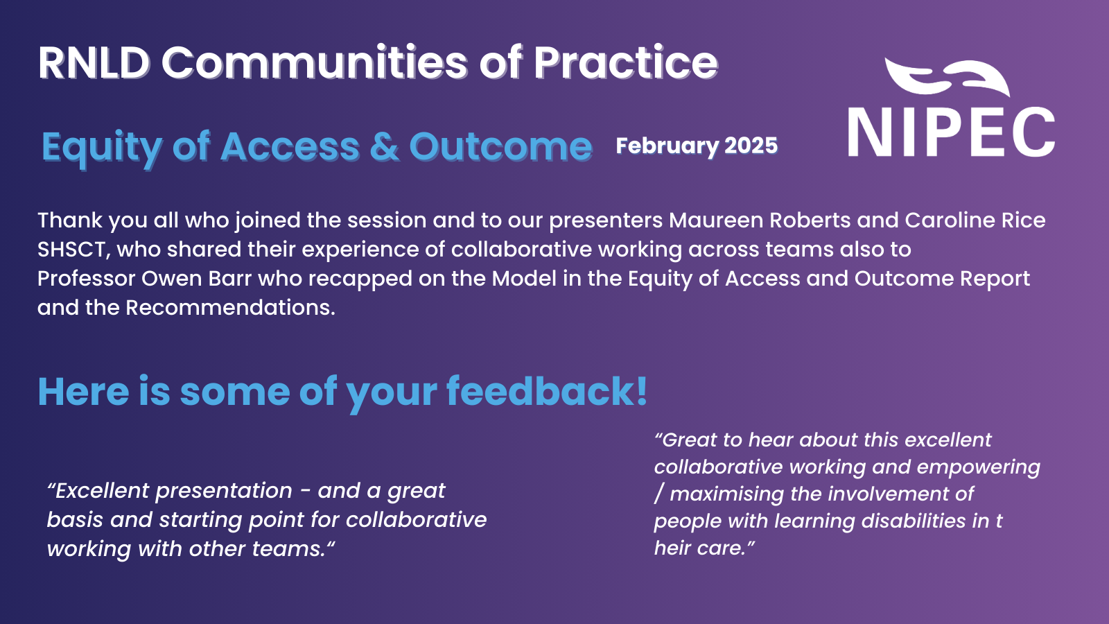 Thank you to RNLD Communities of Practice (CoP) participants! | NIPEC